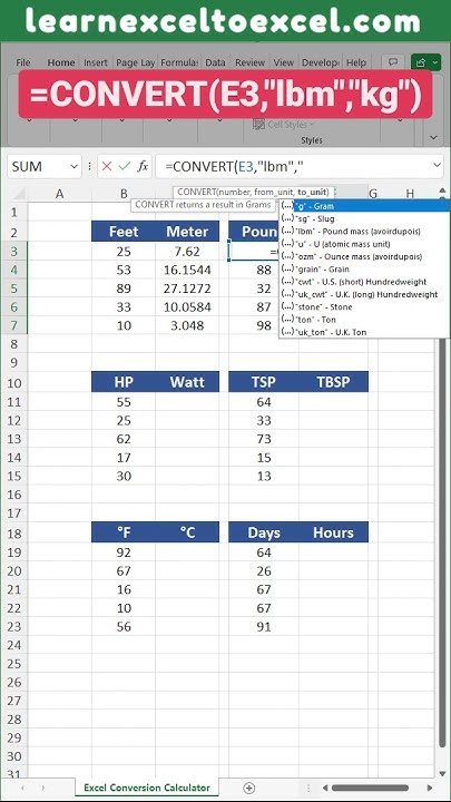 Excel CONVERT Function: Convert Measurement Units in Excel - Make Unit ...