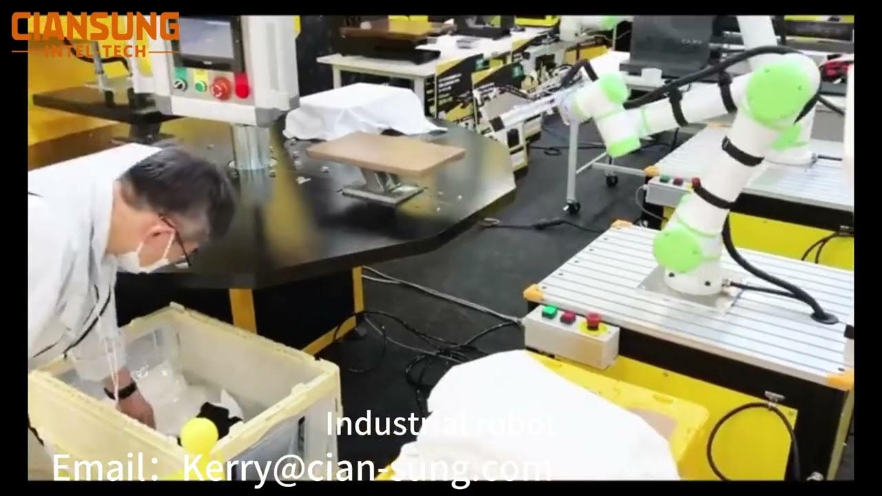Six-axis collaborative robots for loading and unloading textile printers - YouTube