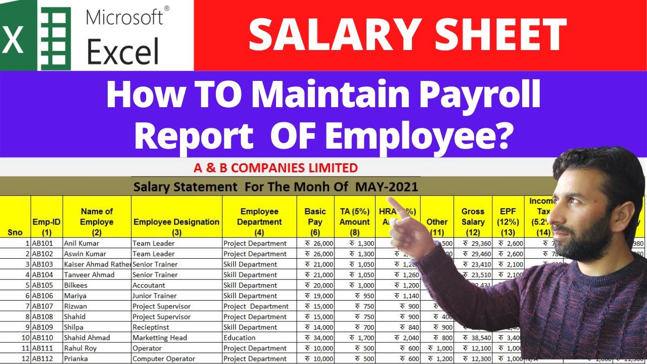 How to Design and Create a Salary Sheet in MS Excel| Payroll Report of ...