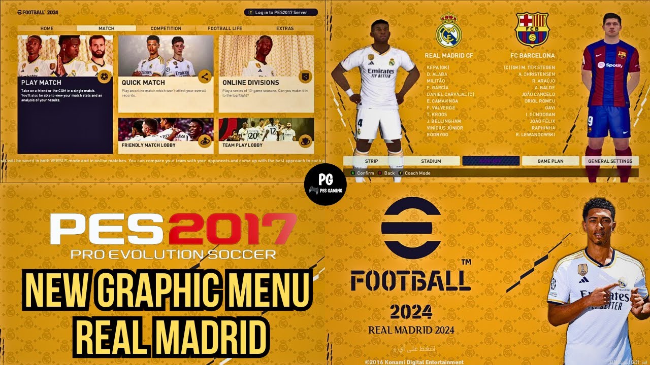 PES 2017 NEW GRAPHIC MENU REAL MADRID | PES 2017 INDONESIA GAME PLAY ...