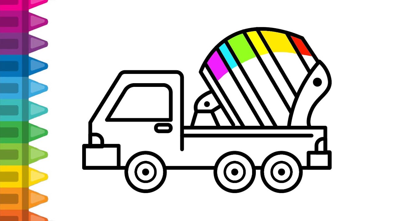 How to Draw Mixer Truck Using Crayons Step by Step Easy for Kids - YouTube