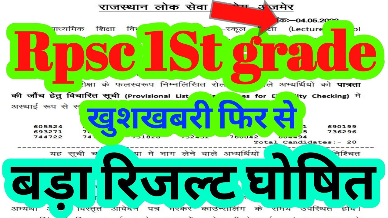 rpsc 1st grade result 2022 जारी/rpsc first grade result 2022/rpsc first ...