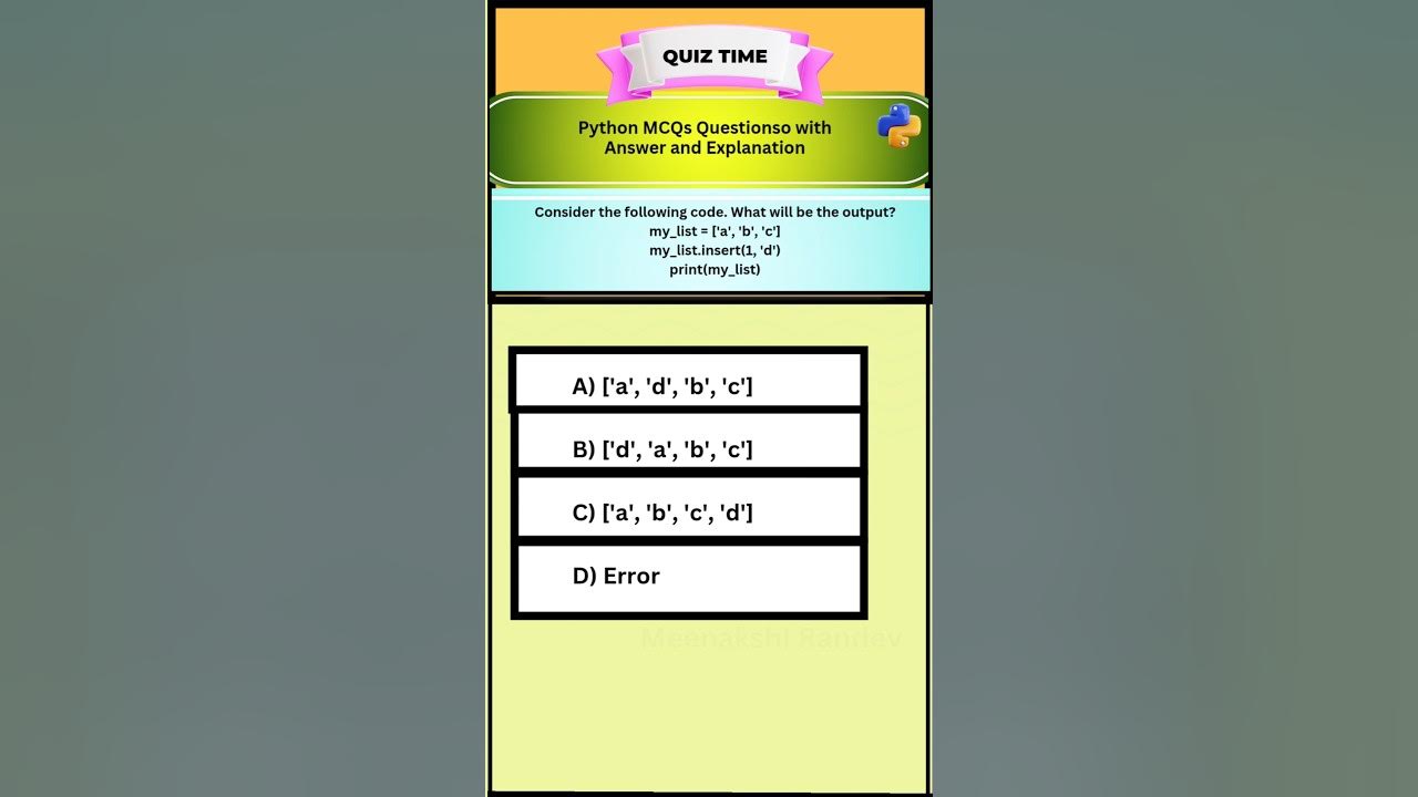 Python MCQs Questions with Answers and Explanation #interview #education #viralshorts #python ...