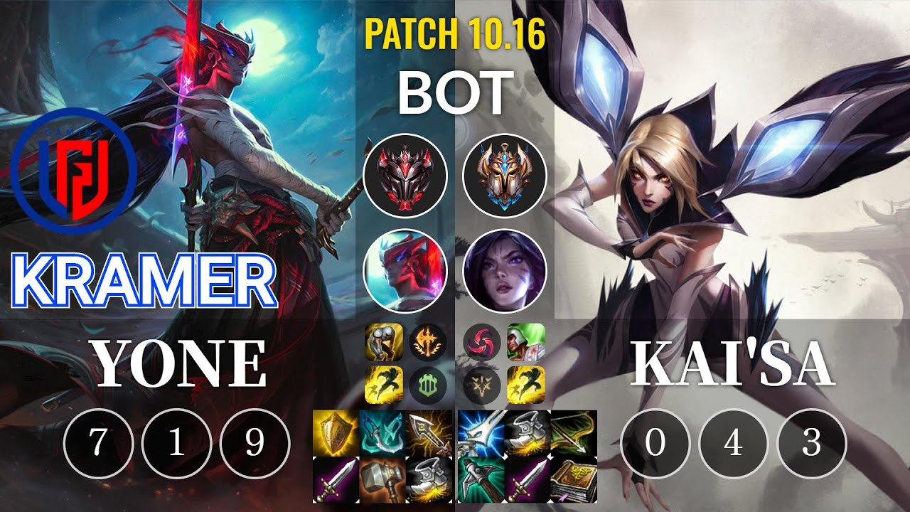 LGD Kramer Yone vs Kai'Sa Bot - KR Patch 10.16 - YouTube