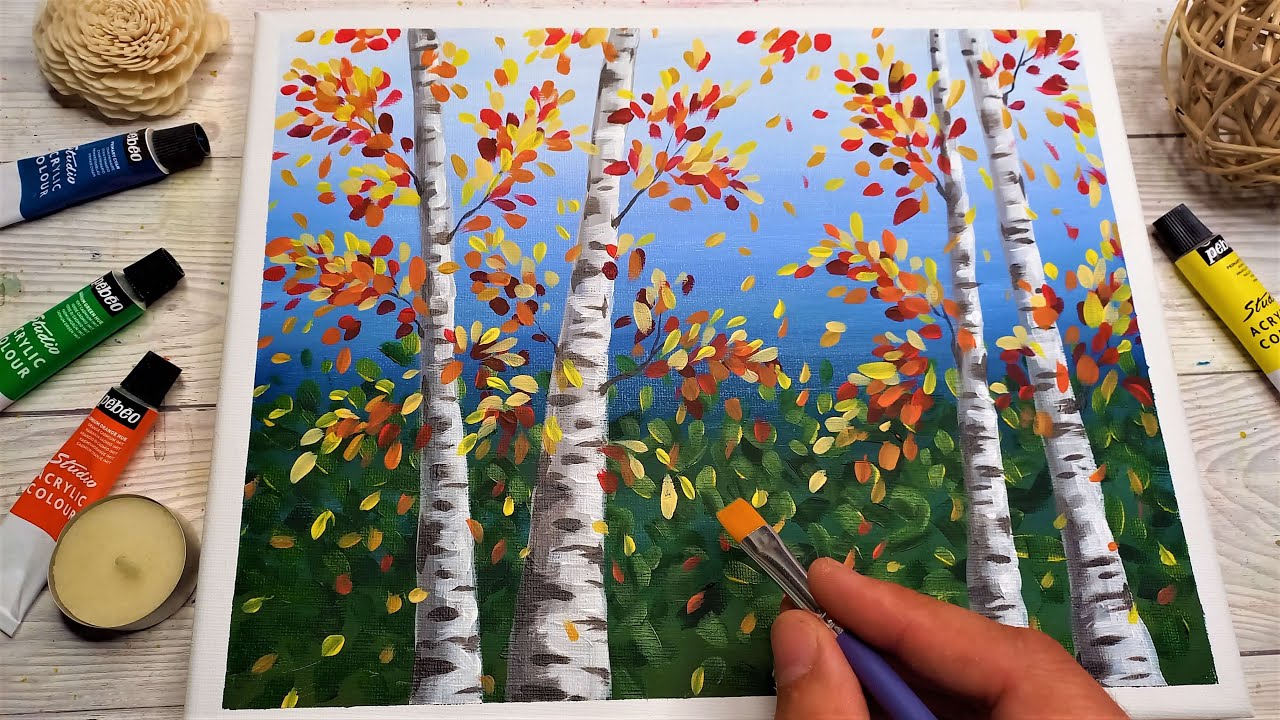 Cum se Picteaza COPACI si PADURE de TOAMNA Usor Pas cu Pas🍂Pictez ...