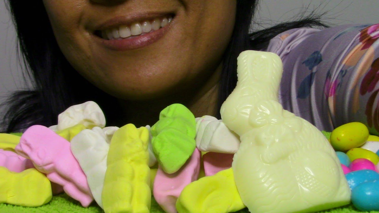 ASMR Eating Easter Bunny Chocolate Gum and Marshmallows ScorpioAnnASMR ...