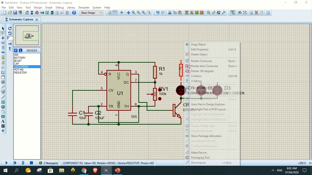 Simple LED Blinker - using 555 timer oscillator circuit (Proteus) - YouTube