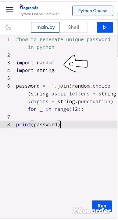 Unique Password Generator in Python 🐍using 4 lines of code || Smart Code 🔥 #python #shorts # ...
