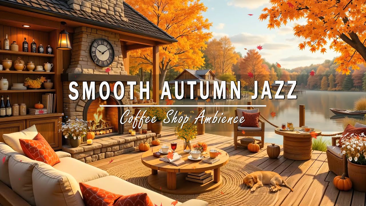 Smooth Autumn Jazz at Lakeside Café Ambience 🍂 Relaxing Jazz ...