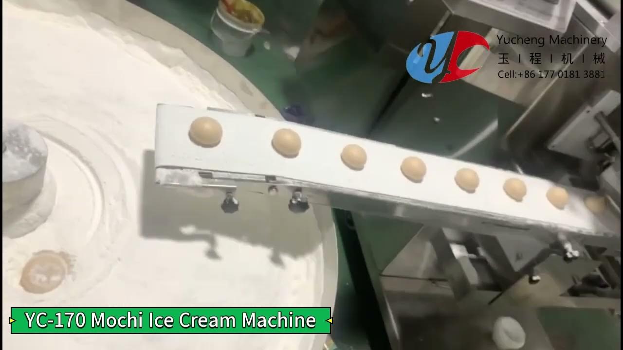 YC-170 Turn Table Flour Coating Mochi Ice Cream Machine - YouTube