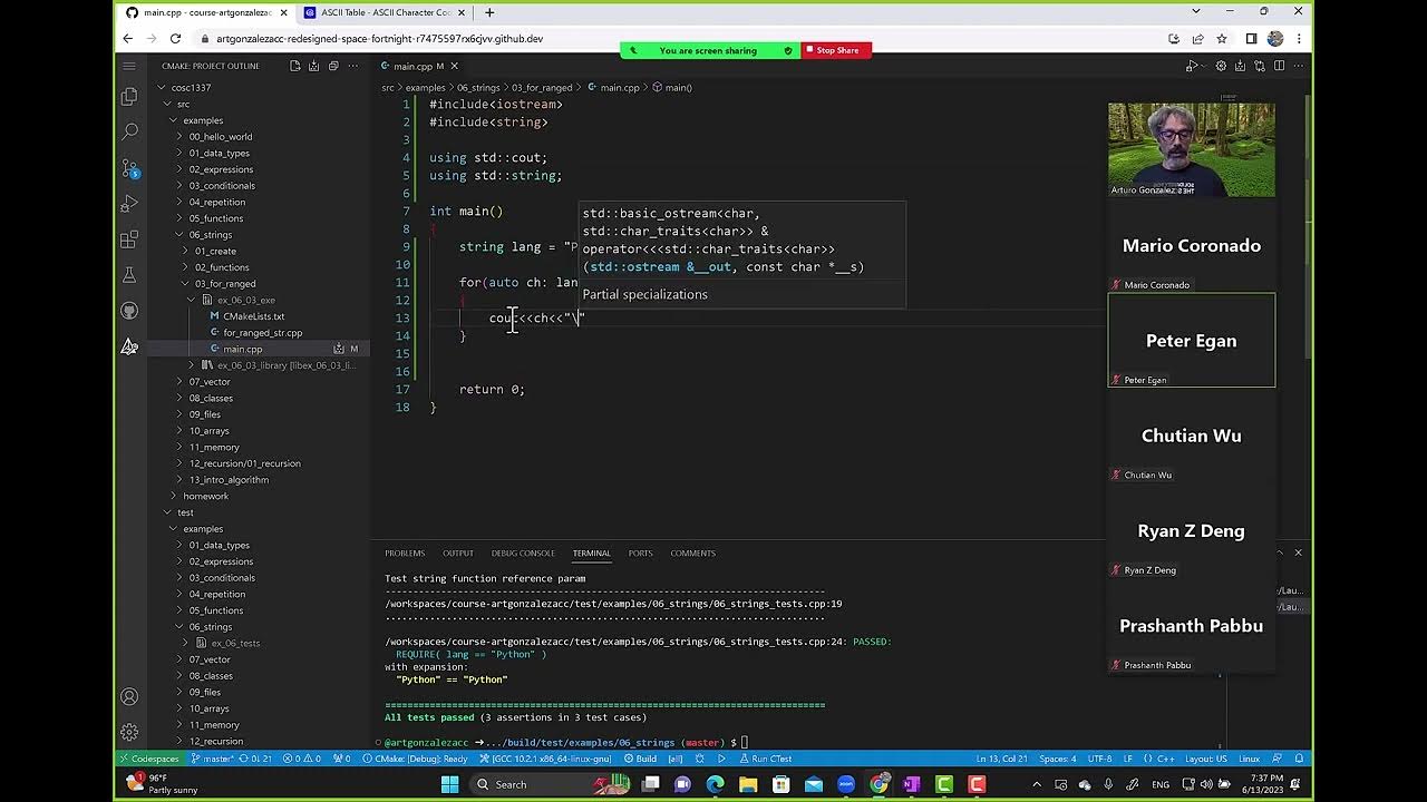 061323 COSC 1337 C++ string for ranged loop, value and refence parameters - YouTube