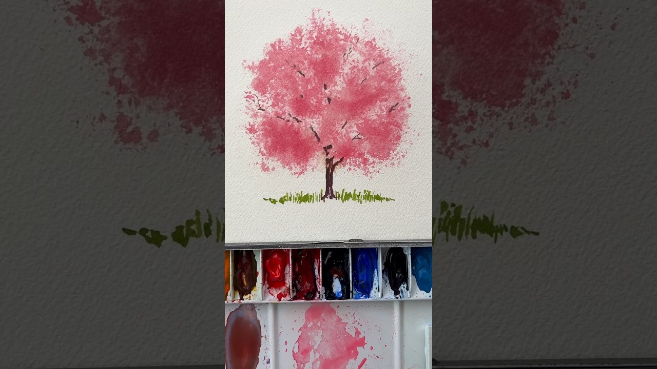 The easiest way to paint trees is with a sponge 🧽 #watercolor # ...