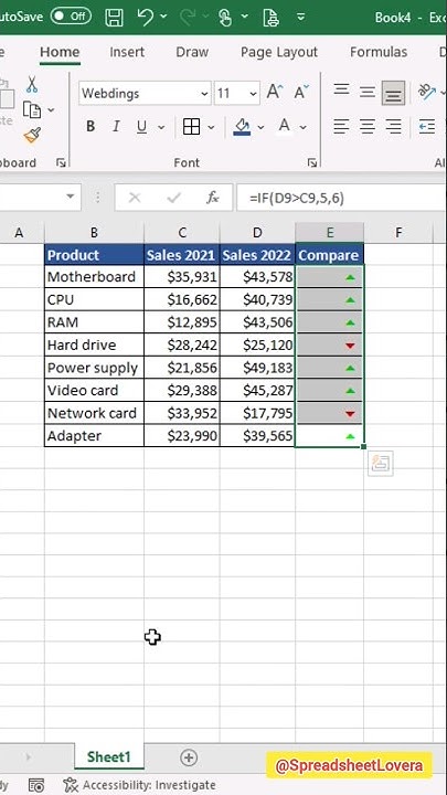 Compare two values and display in up and down triangle #excel #shorts # ...