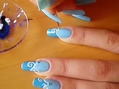 blue swirls nail art tutorial - YouTube