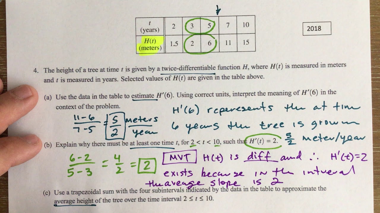 AP Calc FRQ 2018 #4 - YouTube