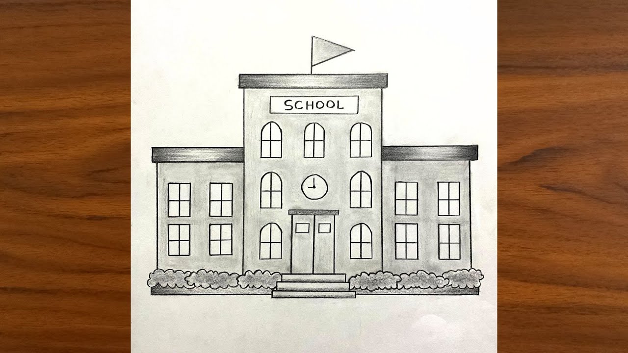 How To Draw A School Easy Step By Step School Scenery Drawing Tutorial ...