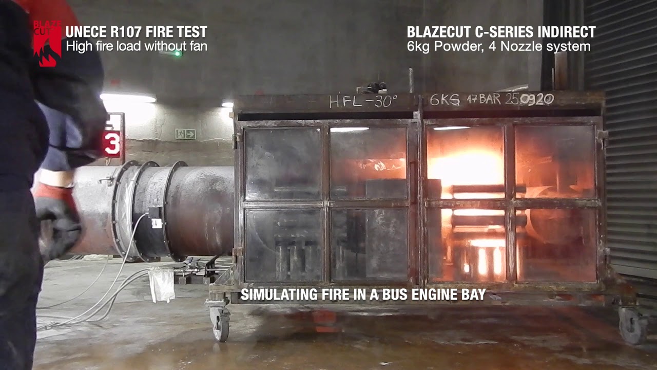 BlazeCut UNECE R107 Approved Fire Test - High Fire Load - YouTube