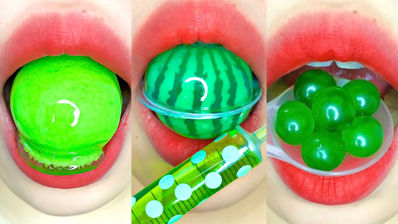Asmr Green Color Food Popping Boba Tanghulu Gummy Syringe Ice Peeps