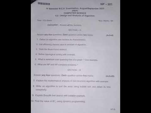 BCA NEP 2023 4TH SEM DESIGN AND ANALYSIS OF ALGORITHM (DAA) - YouTube