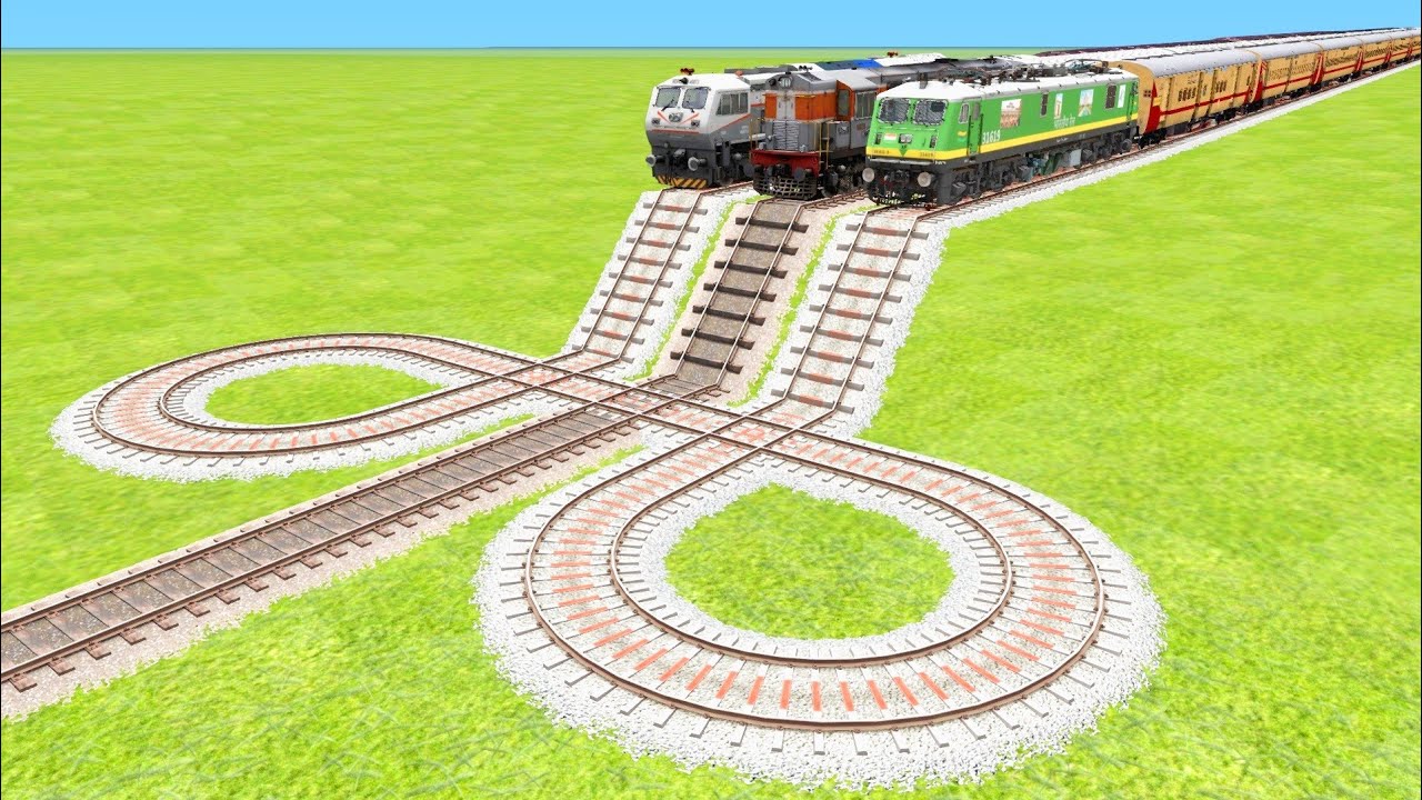 FULL SPEED CRAZY TRAINS VS DOUBLE SPINING SHARP BEND RAILROAD CROSSING ...