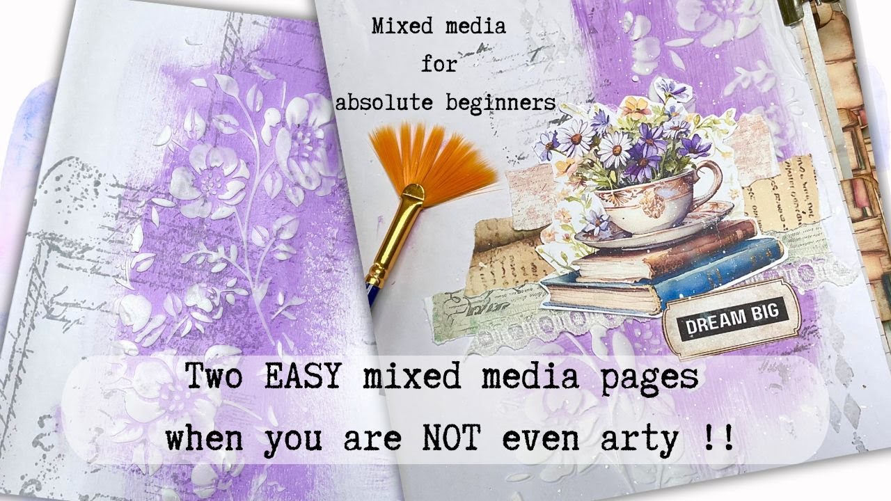 Two EASY mixed media pages when you are not even arty !! - YouTube
