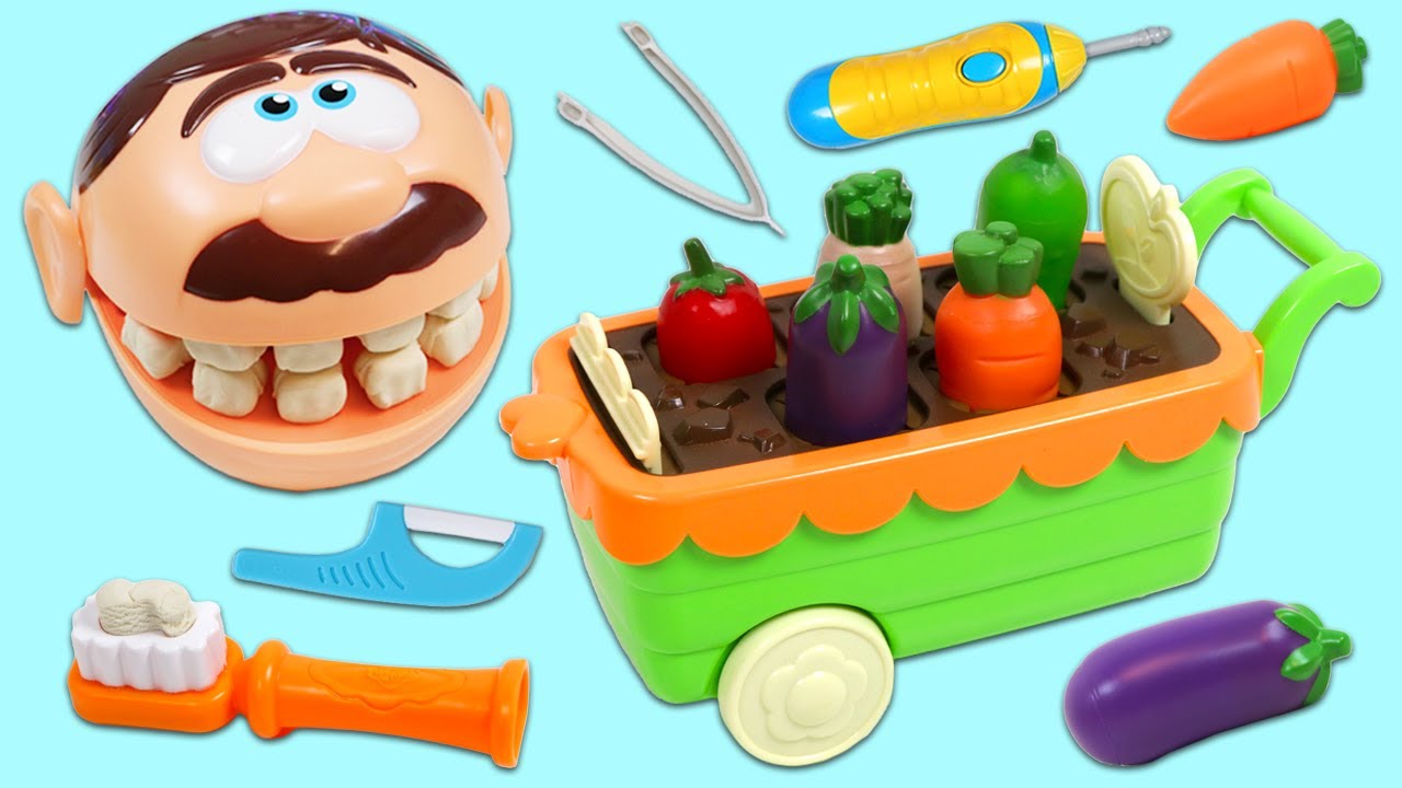 Feeding Mr. Play Doh Head Vegetables and Learning Brushing Teeth and ...