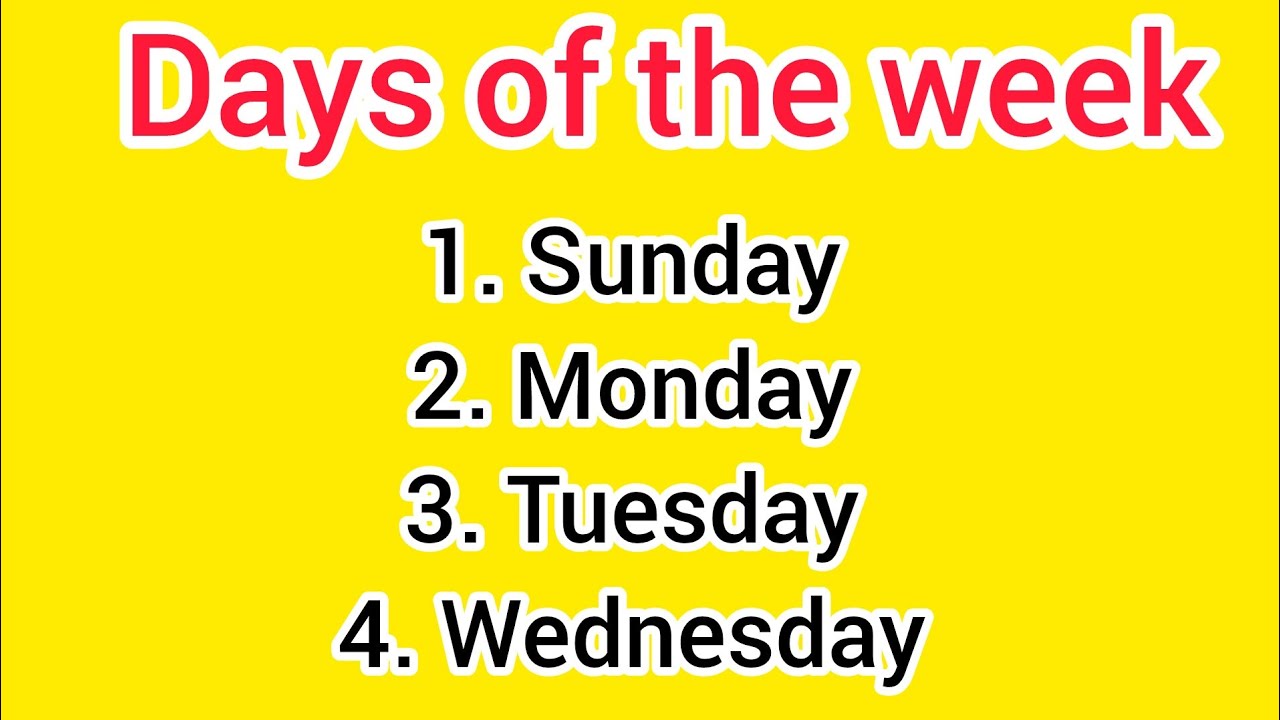days of the week। sunday monday tuesday spelling। days name in english ...