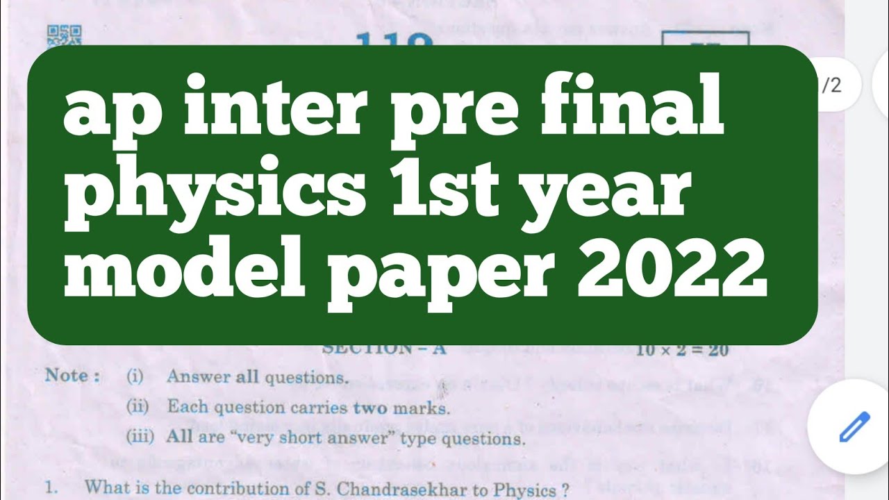 ap inter pre final physics first year model paper 2022 - YouTube
