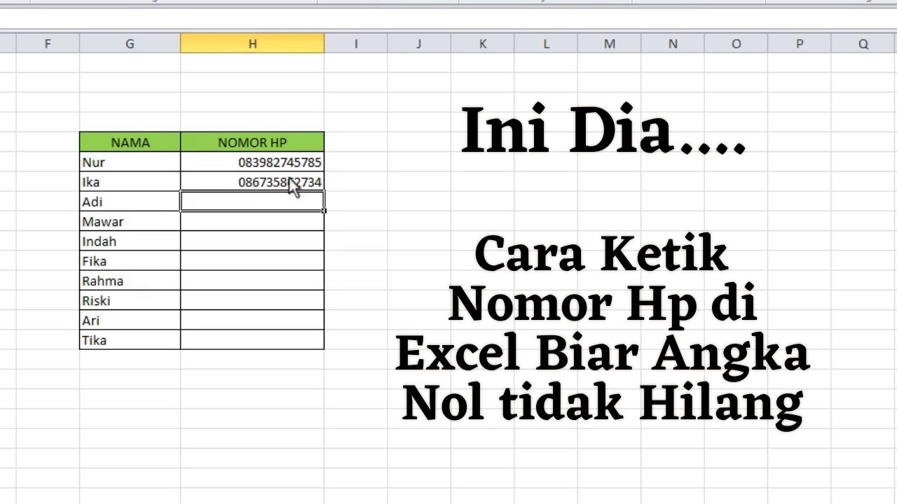 Cara Mengetik Nomor Hp di Excel agar Angka 0 di depan tidak Hilang ...