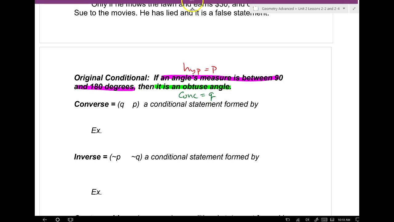 Lesson 2-2, 2-4 Conditionals and Biconditionals - YouTube