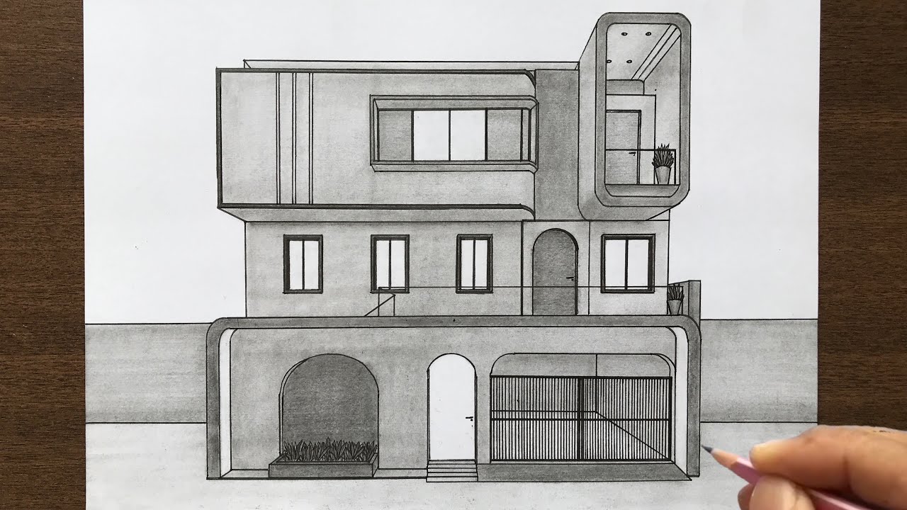 House Drawing in 1 Point Perspective realtime - YouTube