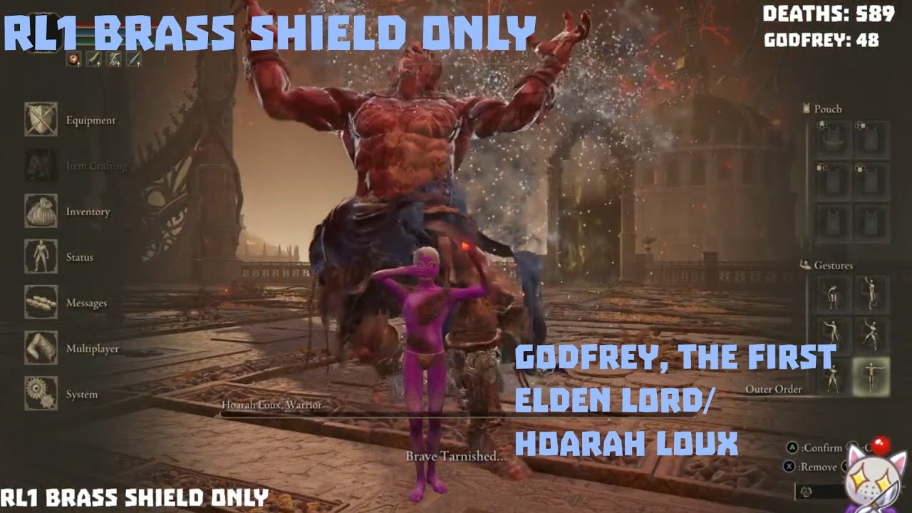 Elden Ring | Lvl 1 Brass Shield Only | Godfrey/Hoarah Loux - YouTube