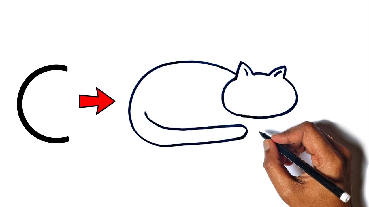 Easy Cat Drawing from C | C for Cat Drawing | How to Draw a Cute Cat ...