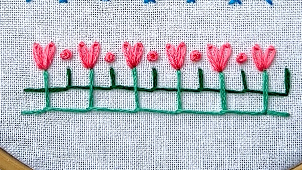 Handkerchief Border stitches, Border Embroidery Pattern, Flower Design ...