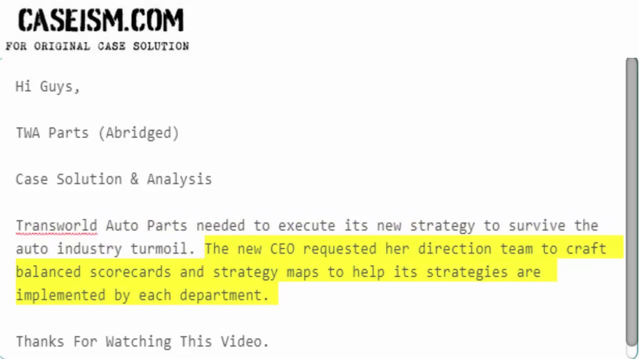 TWA Parts (Abridged) Case Solution & Analysis Caseism.com - YouTube
