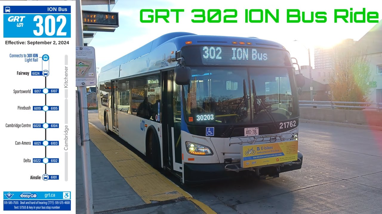 Grand River Transit BRT Bus Ride On 302 ION Bus Northbound Full Route ...