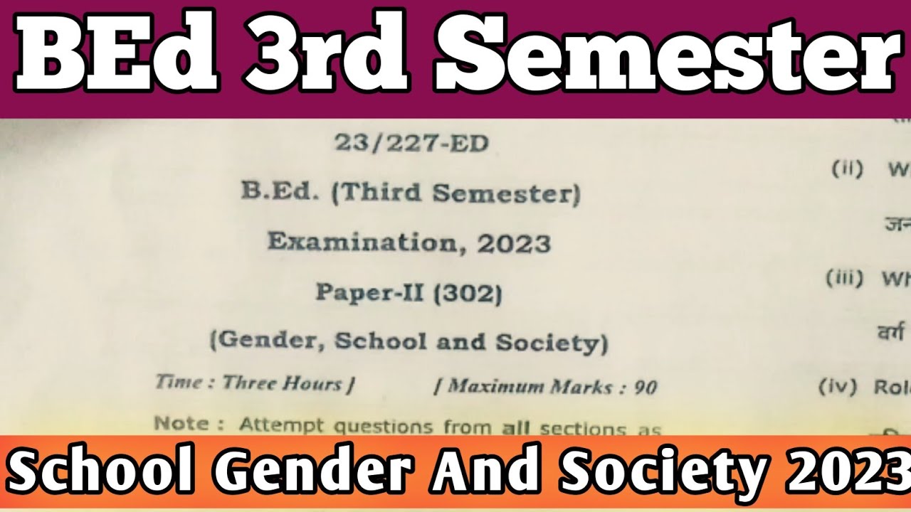 b.Ed third semester second paper 2023/ School gender and society paper ...