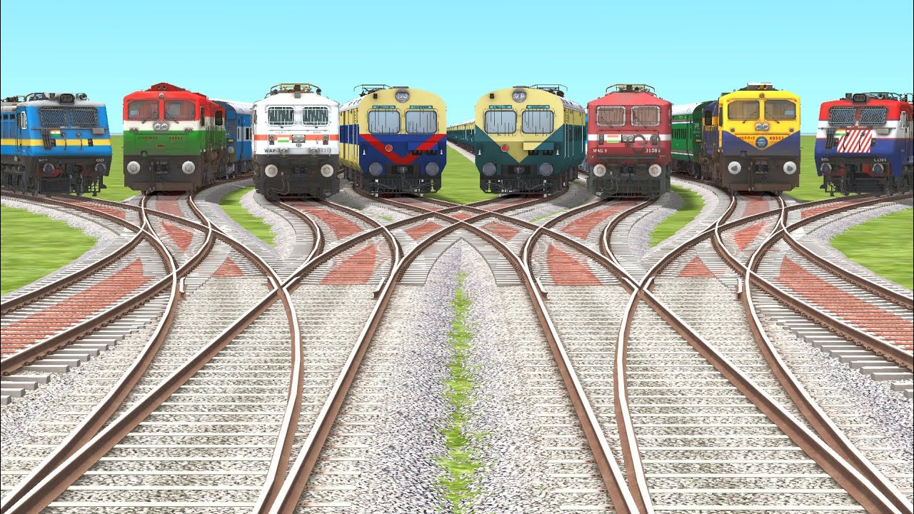 8 TRAIN CROSSING ON CURVED JOINT RAILROAD | Electric Train | Train ...