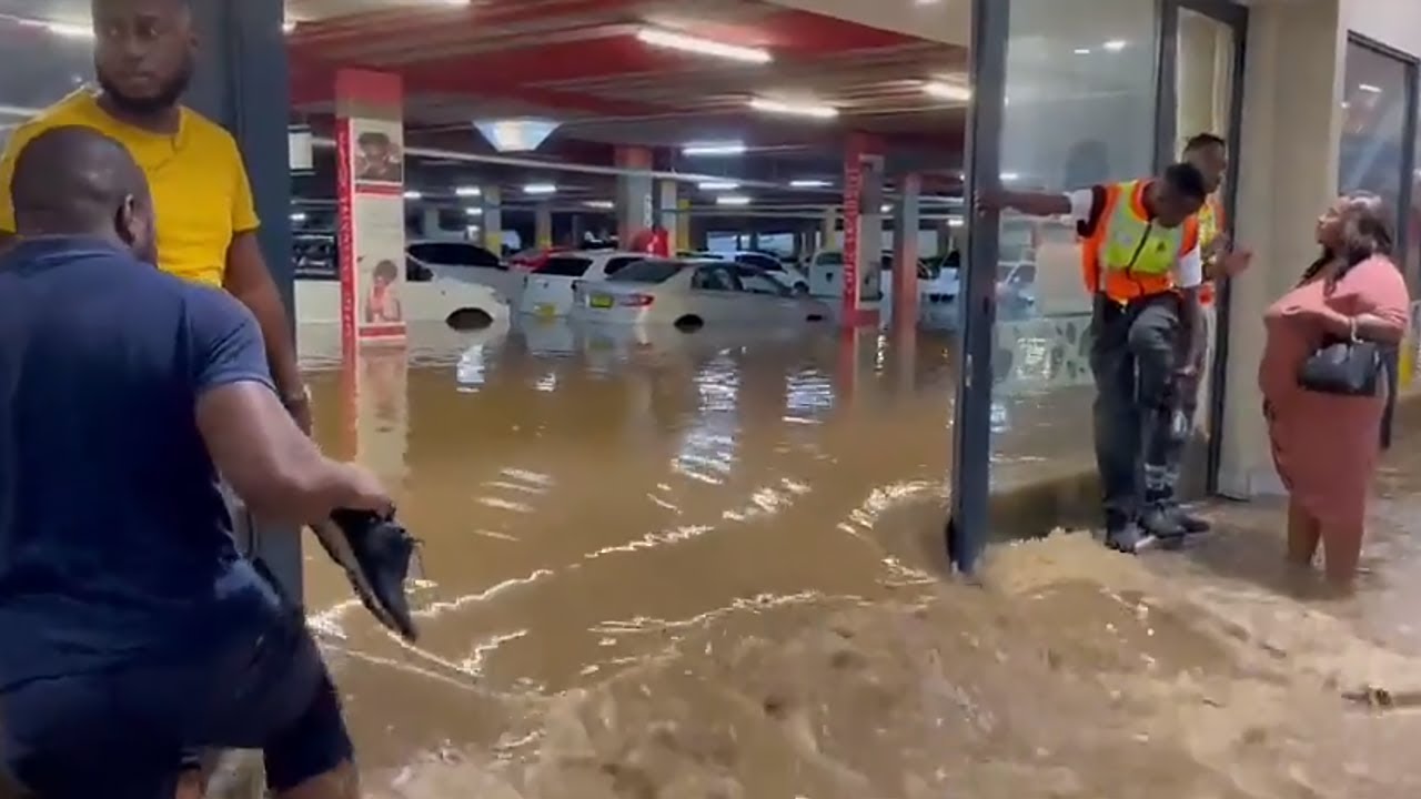 Footage captures extreme flooding inside mall in capital of Namibia # ...