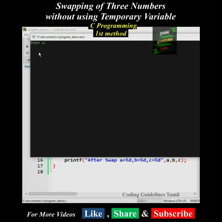 Short Swapping Of Three Number Without Using Temporary Variable Two Methods Youtube