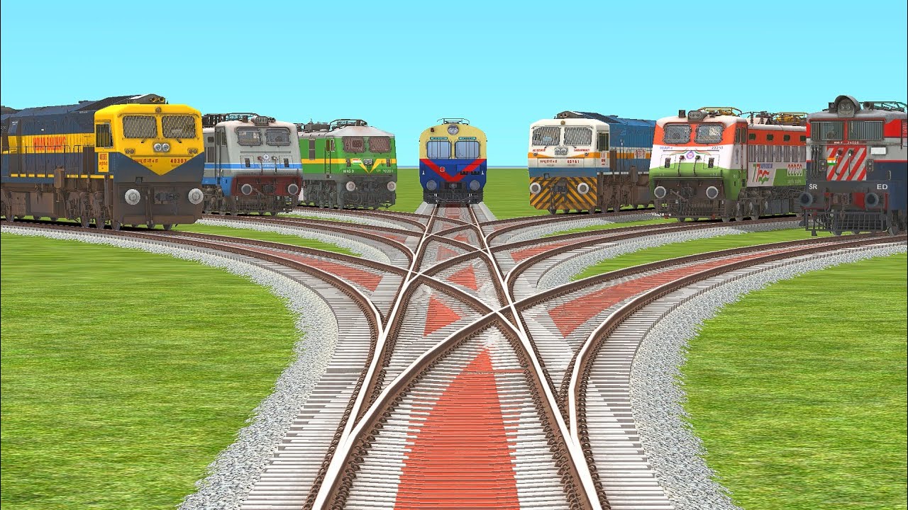7 TRAIN CROSSING ON LEFT RIGHT BRANCH CURVED RAILROAD | Animated Train ...