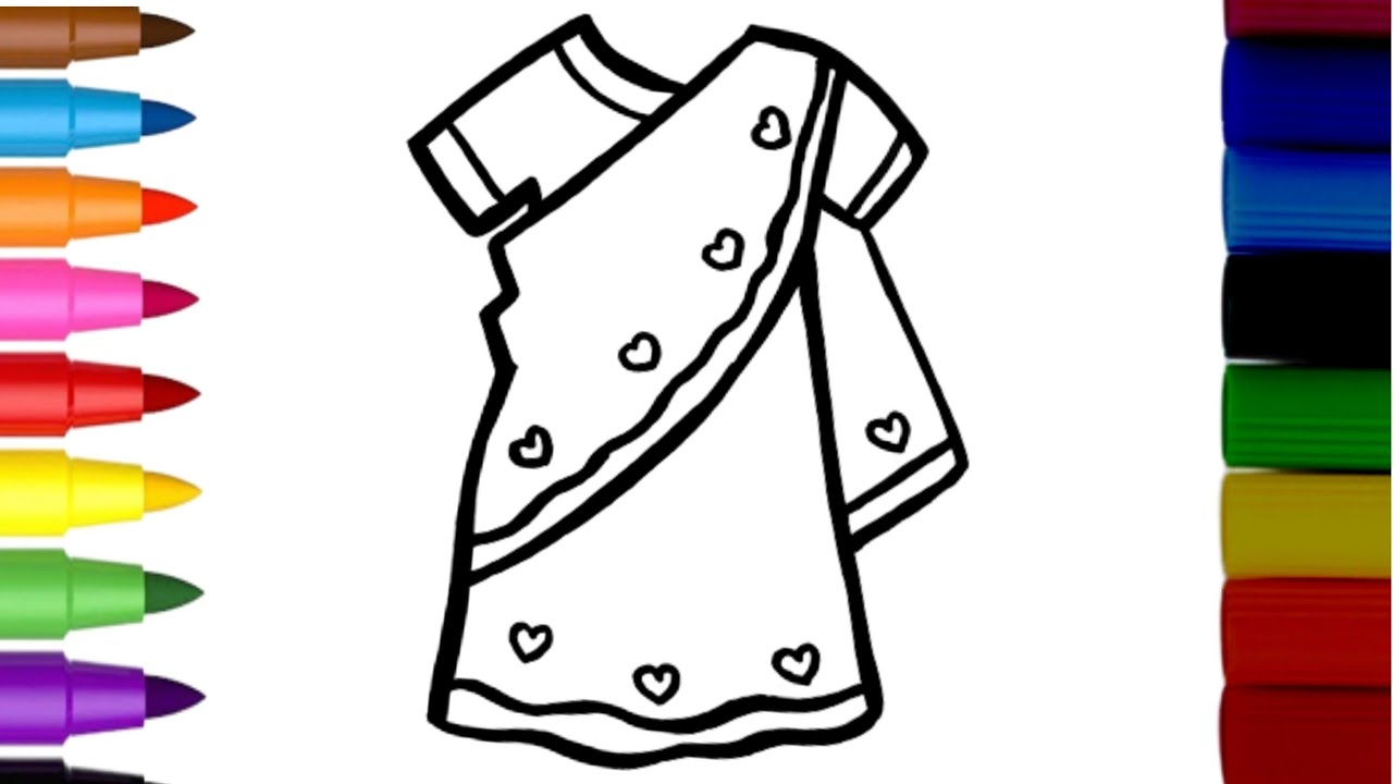 saree Drawing Painting and colouring for kids and toddlers ||easily ...