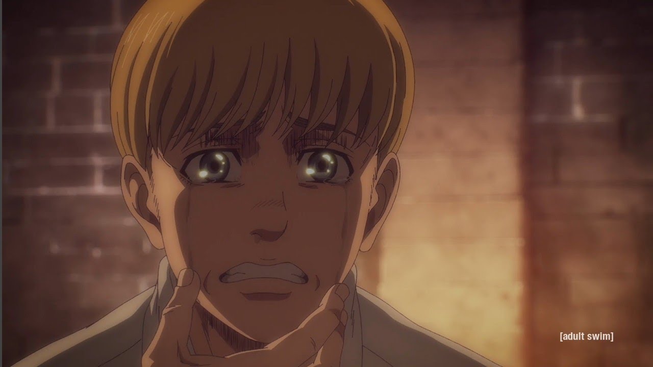 English Dub Armin starts crying when he hears about eren and Zeke plans ...