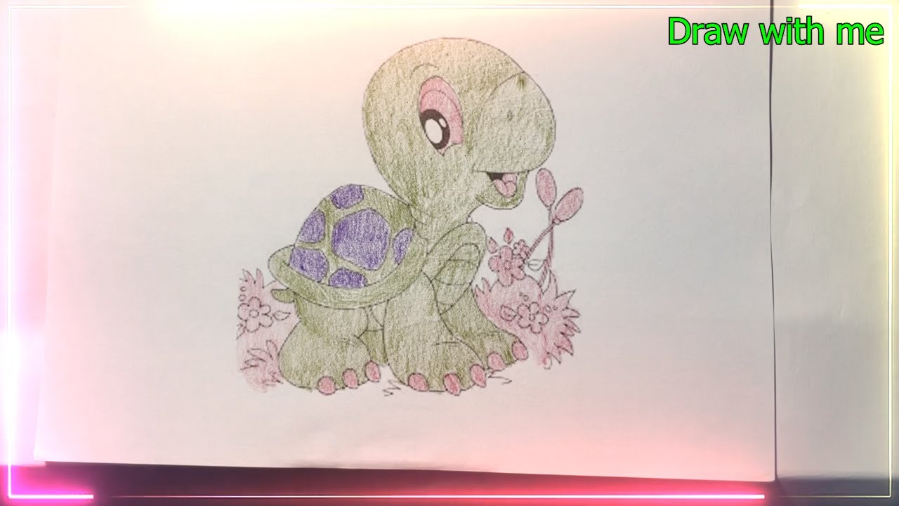 Draw and color a picture of a turtle looking up - YouTube