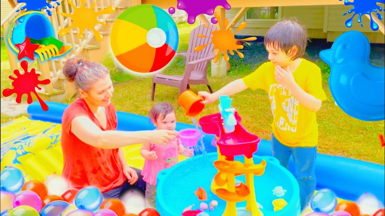 Learn colors with water balloons swimming pool fun water toys and ...