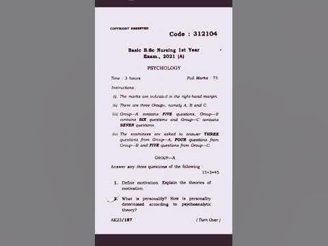 B.sc nursing 1st year|| 2021 question paper|| AKU ||pyq||PSYCHOLOGY - YouTube