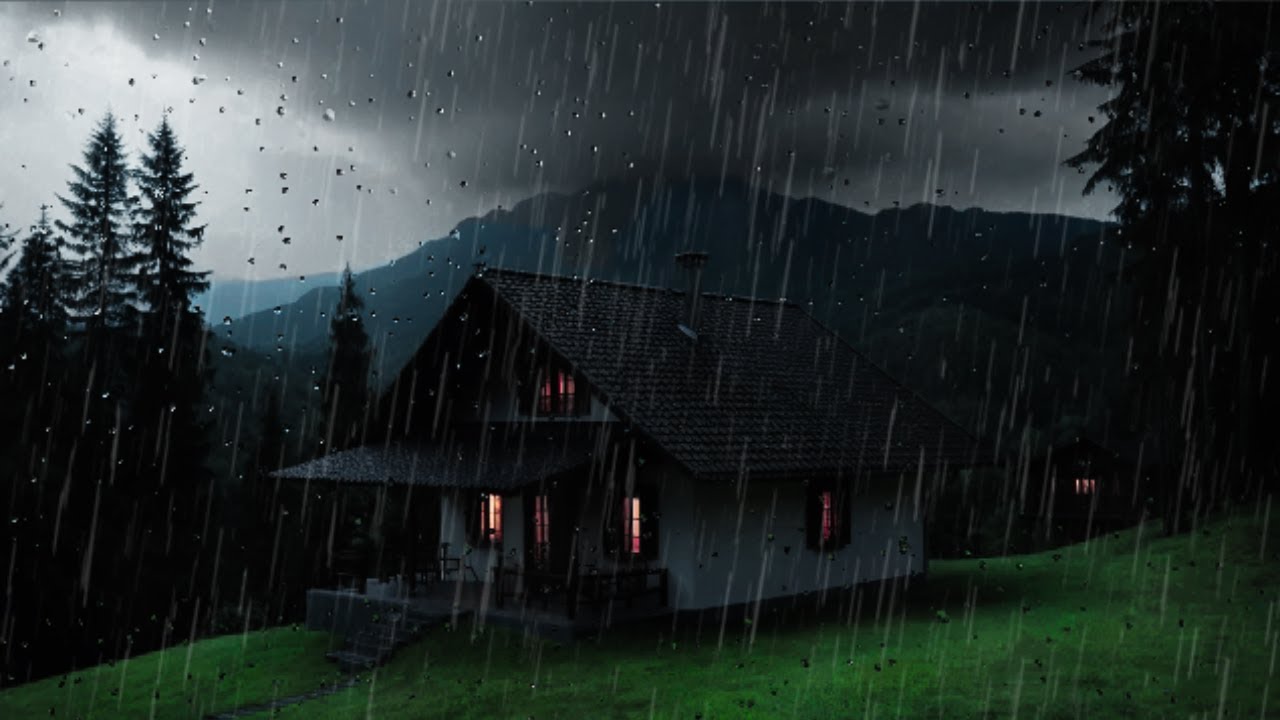 Casa isolada na floresta com vista para montanhas | chuva nova em um ...