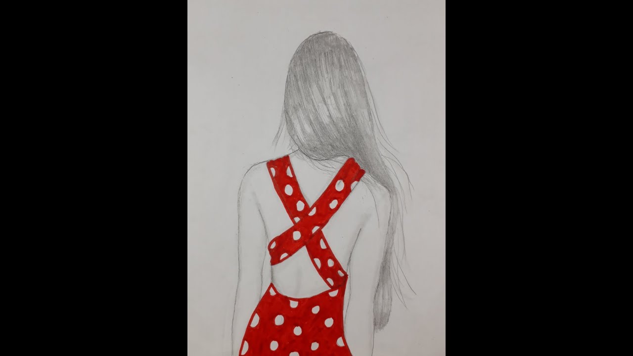 Easy girl backside drawing/How to draw a girl with beautiful dress/easy ...