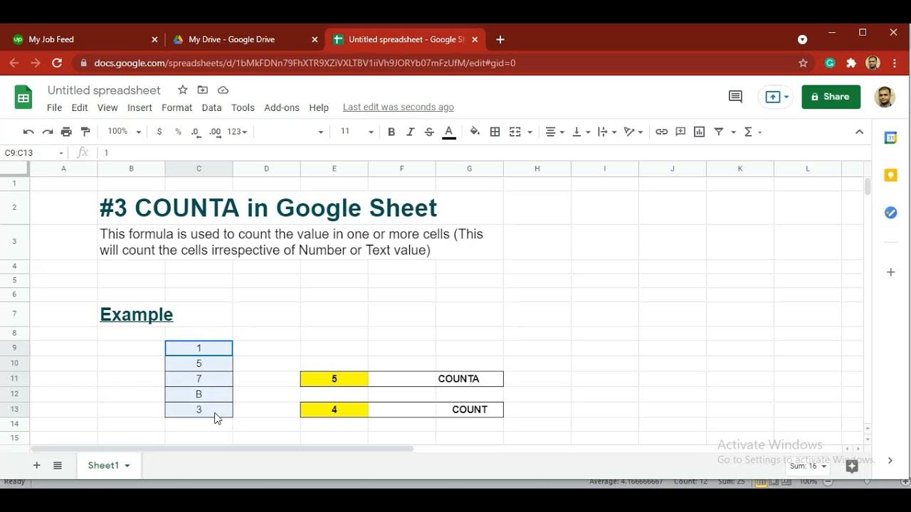 How to Use COUNT and COUNTA formula in Google Sheet - YouTube