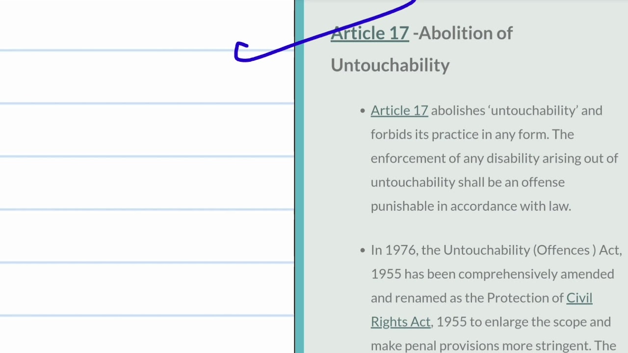 Article 17 -Abolition of Untouchability Explained in Hindi - YouTube